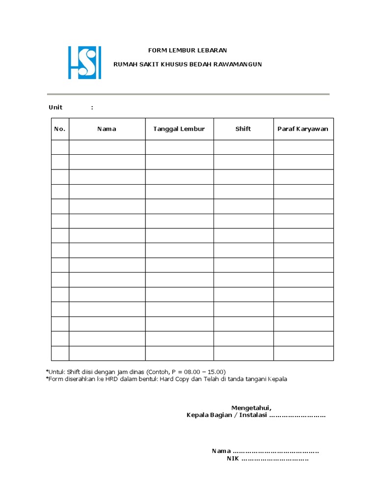 Form Lembur Lebaran | PDF