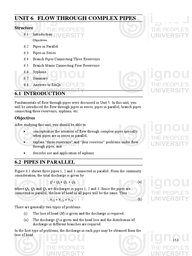 Unit 6 Flow Through Complex Pipes: Structure | PDF | Pressure | Fluid ...