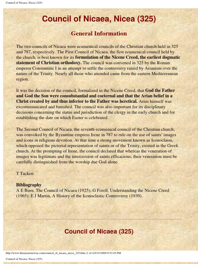 Council of Nicaea, Nicea (325) | Arianism | God The Father
