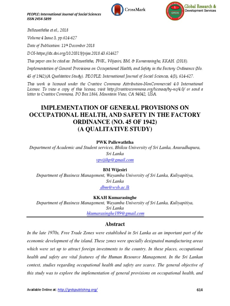 Implementation of General Provisions On Occupational Health, and Safety ...
