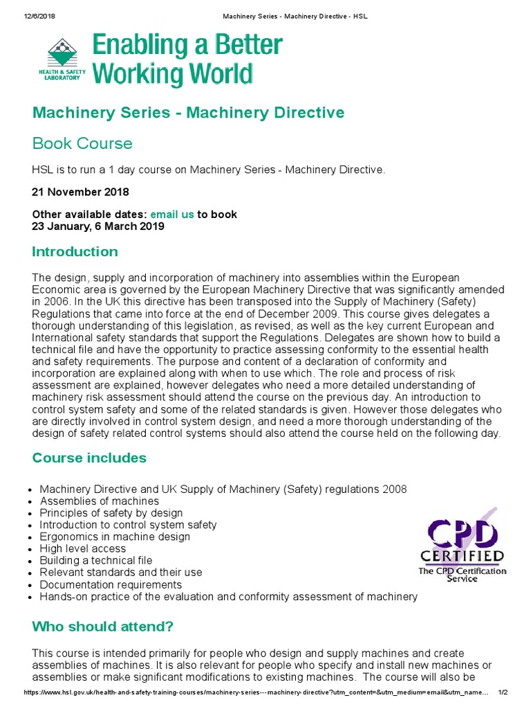 Machinery Series - Machinery Directive - HSL | PDF | Directive ...
