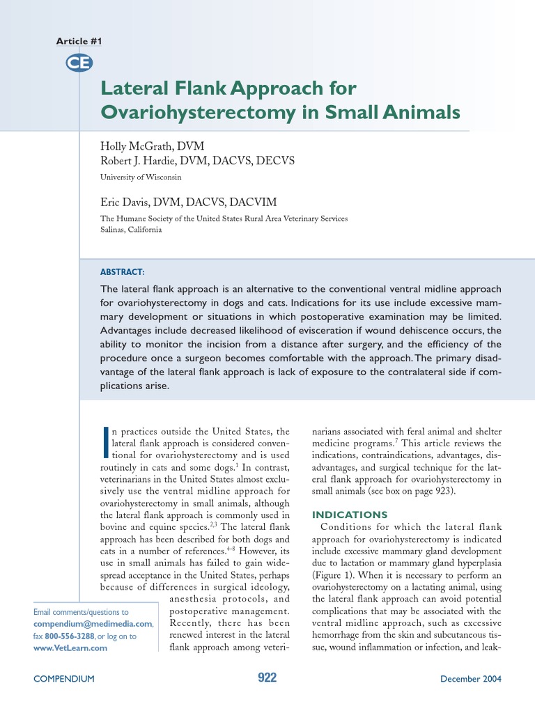 Lateral Flank Approach For Ovariohysterectomy in Small Animals | PDF ...
