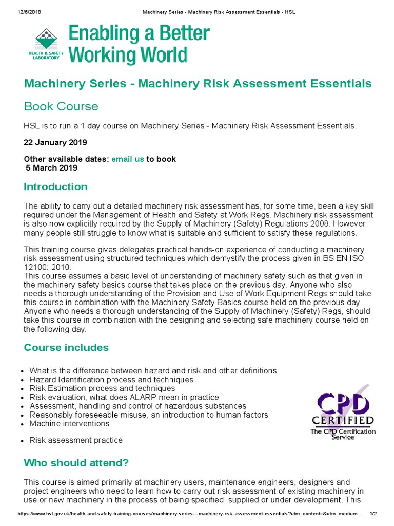 Machinery Risk Assessment Training Course | PDF | Risk Assessment | Risk