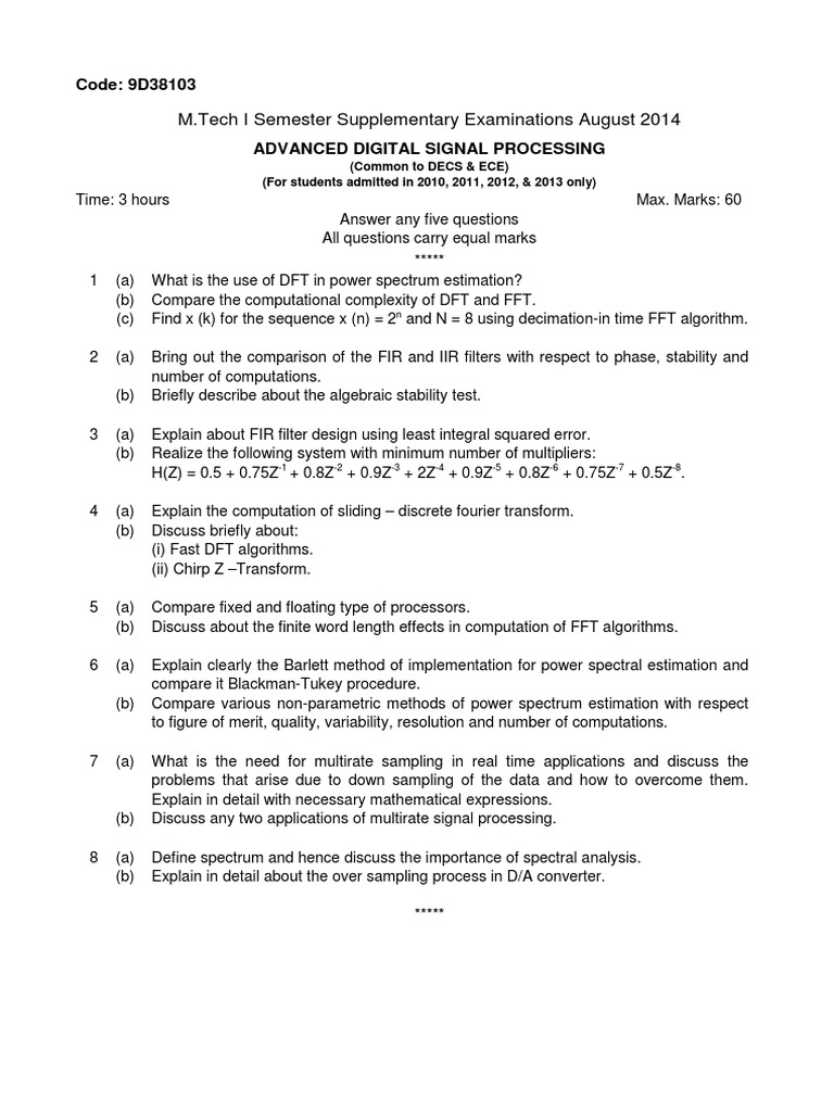 9D38103 Advanced Digital Signal Processing4 | PDF | Discrete Fourier Transform | Spectral Density