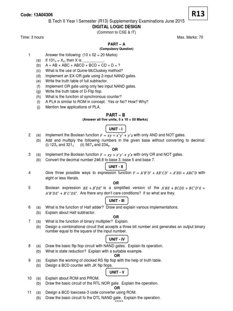 13A04306 Digital Logic Design1 | PDF | Electrical Circuits | Digital ...