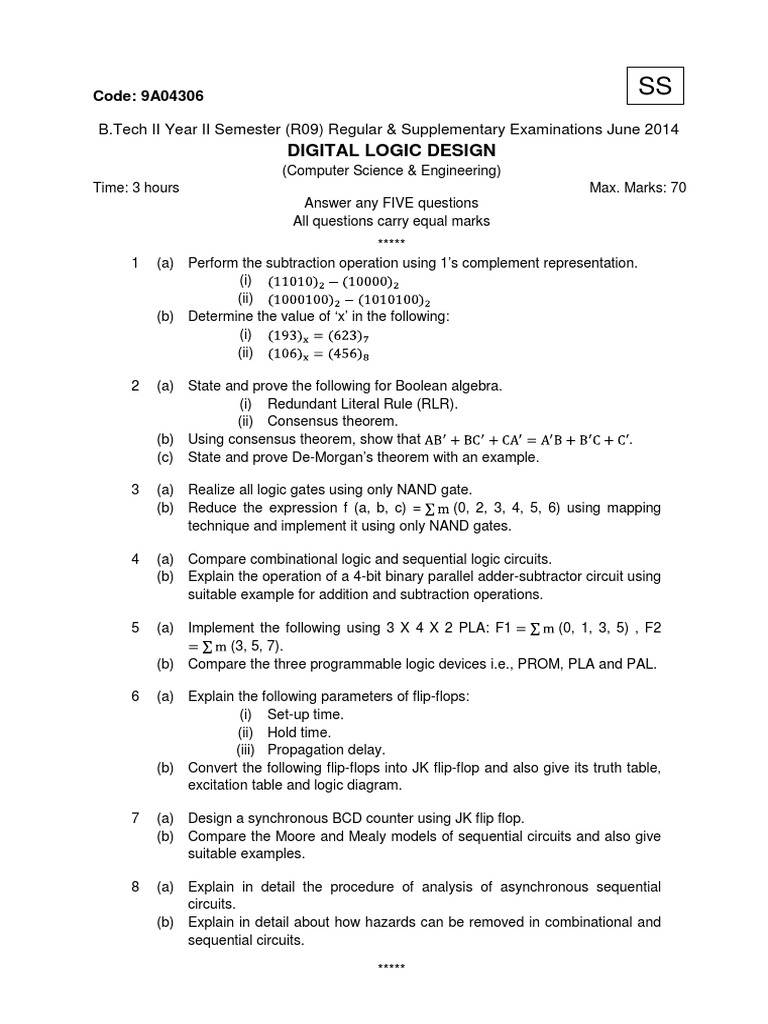 SS 9A04306 Digital Logic Design | PDF | Logic Gate | Areas Of Computer ...
