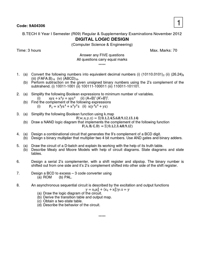 9A04306 Digital Logic Design | PDF | Logic Gate | Boolean Algebra