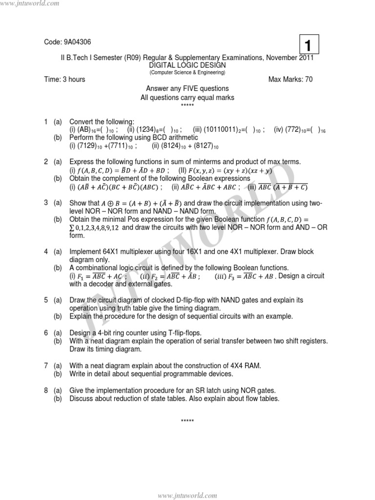 Digital Logic Design Exam Questions | PDF | Logic Gate | Boolean Algebra