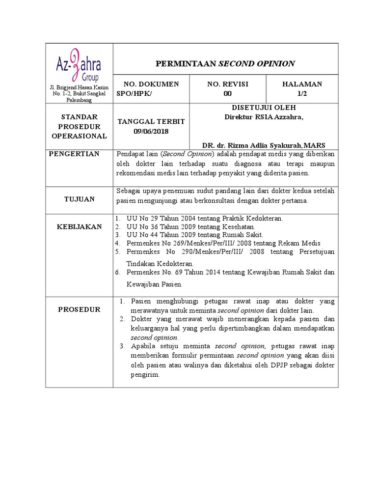 SOP Permintaan Second Opinion | PDF