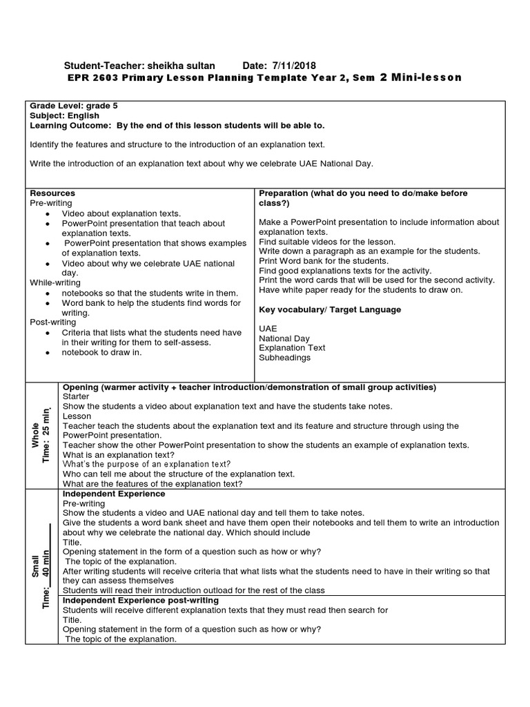 Lesson Plan Template Minilesson | PDF | Question | Teaching
