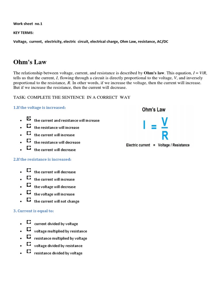 Ohm Law | PDF | Electric Current | Voltage