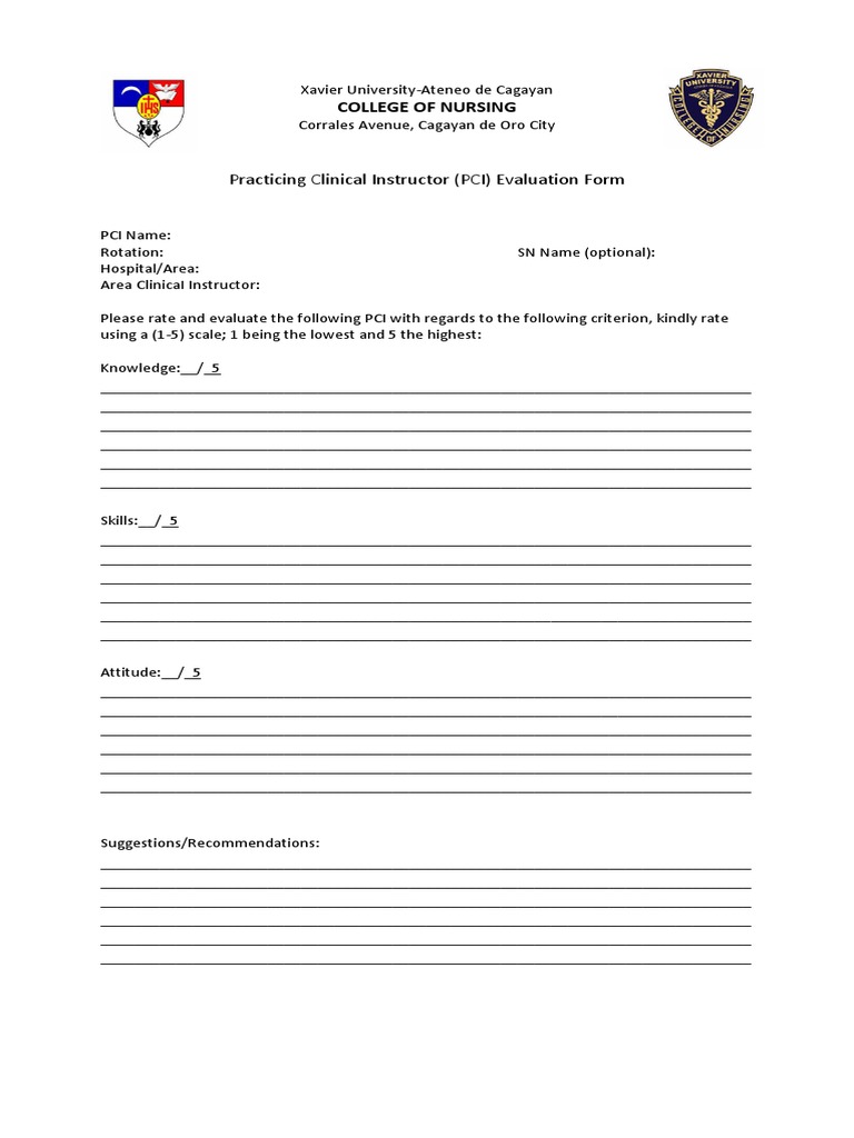 Practicing Clinical Instructor (PCI) Evaluation Form: College of ...