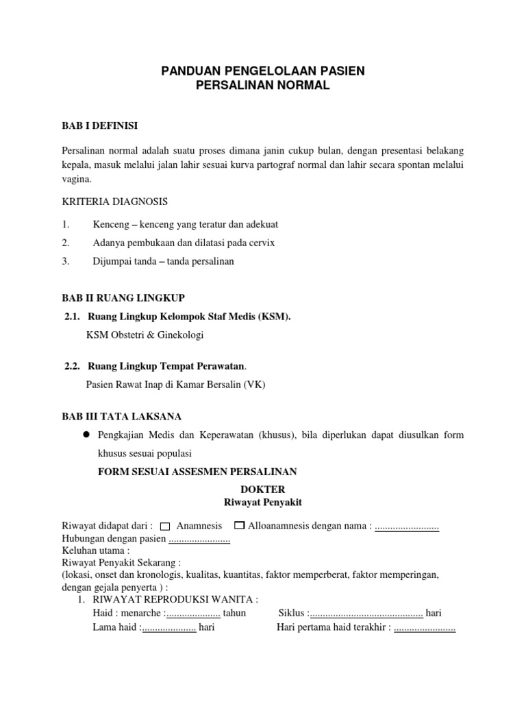 Format Panduan Persalinan Normal | PDF