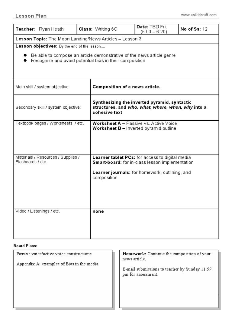 Lesson Plan: Main Skill / System Objective | PDF | Lesson Plan | Homework
