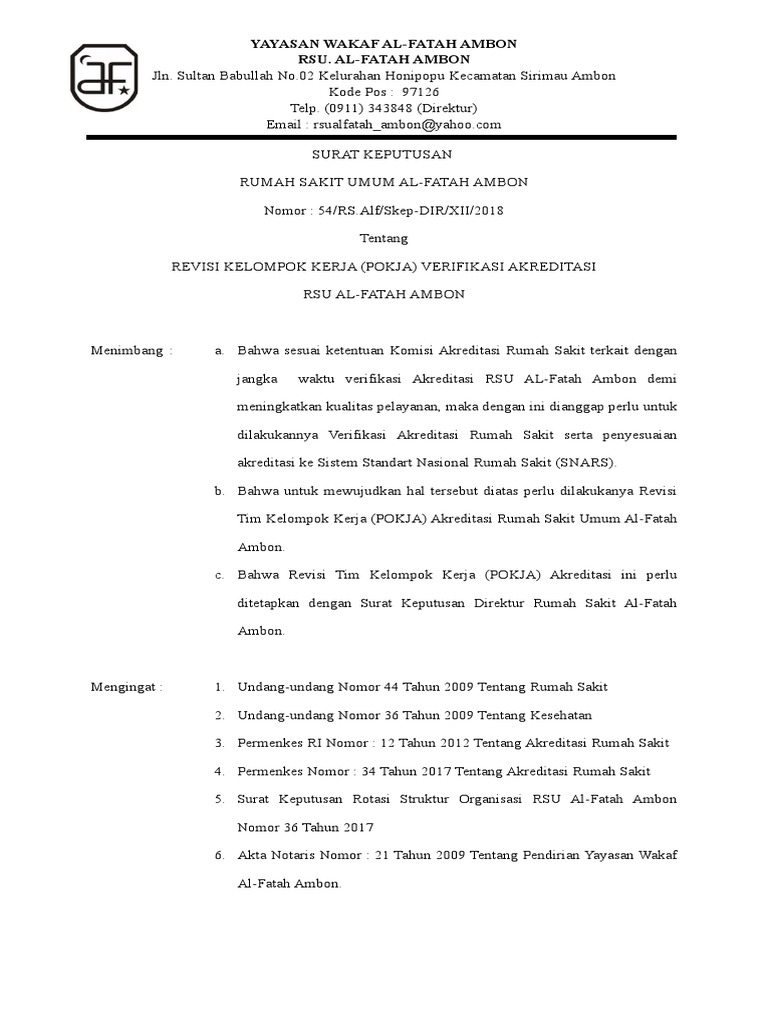 REVISI TIM KERJA AKREDITASI RSU AL-FATAH AMBON | PDF