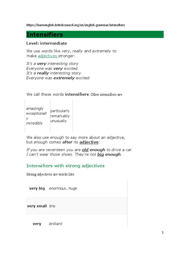 Intensifiers | PDF | Verb | Adjective