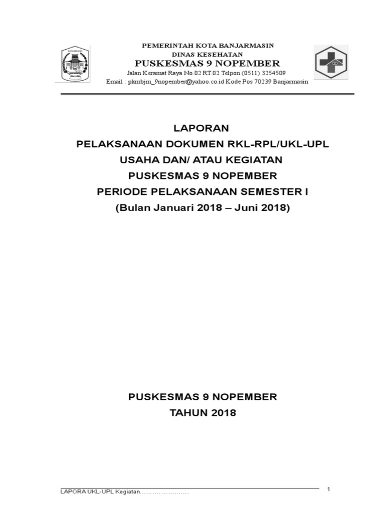 Laporan Ukl-Upl Semester1 2018 Puskesmas 9 Nopember | PDF