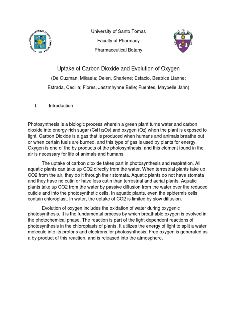 Uptake of Carbon Dioxide and Evolution of Oxygen | PDF | Photosynthesis ...
