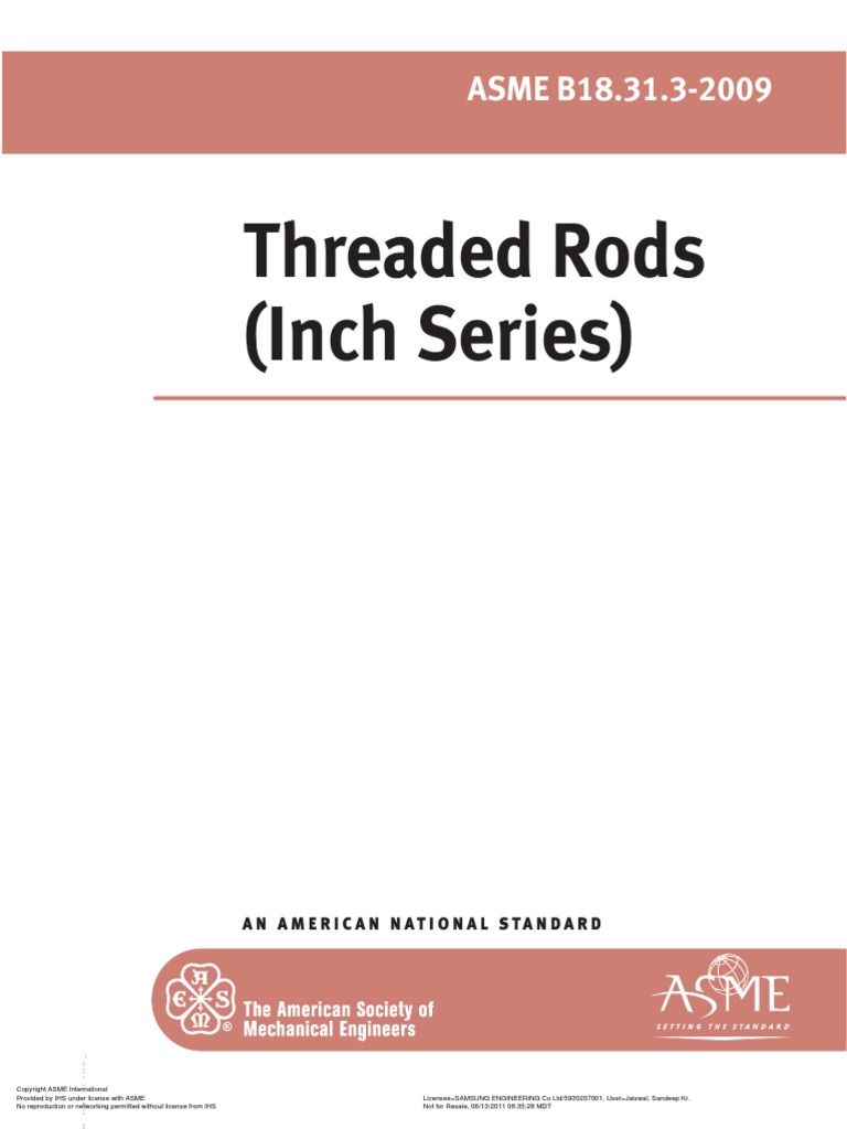 ASME B18.31.3-2009 - Threaded Rods - Inch Series | PDF | Screw ...