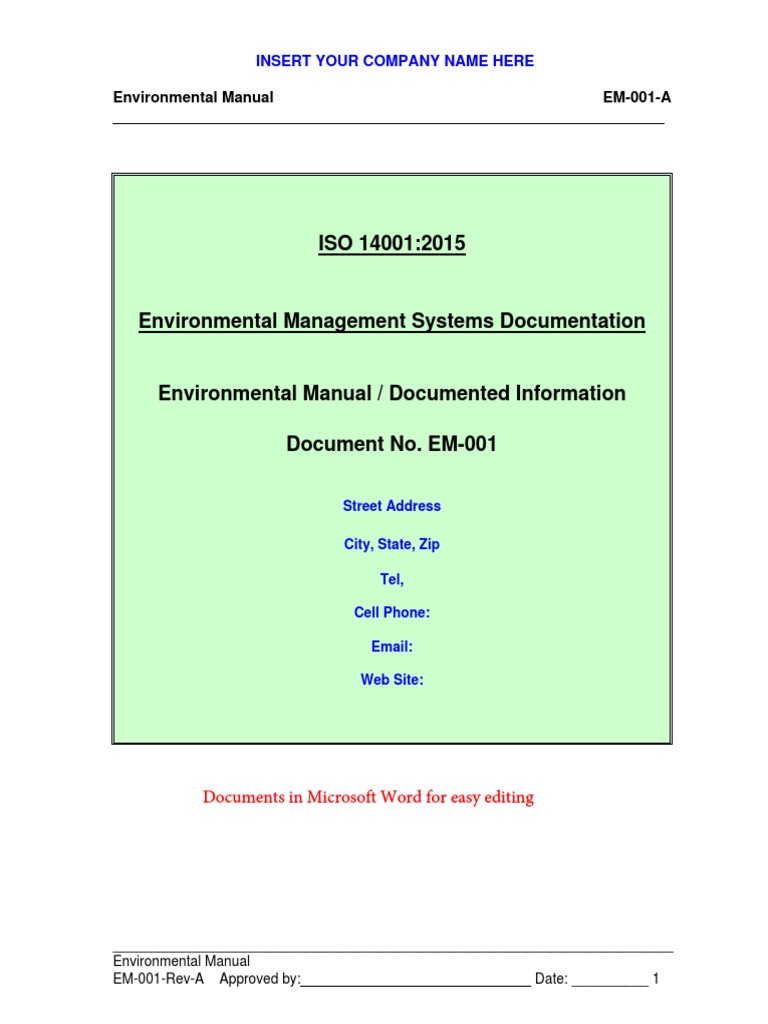 EMS Manual Sample | PDF | Environmental Resource Management | Scope ...