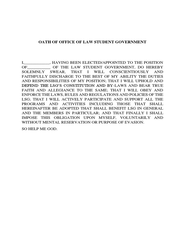 Oath of Office of Law Student Government | PDF