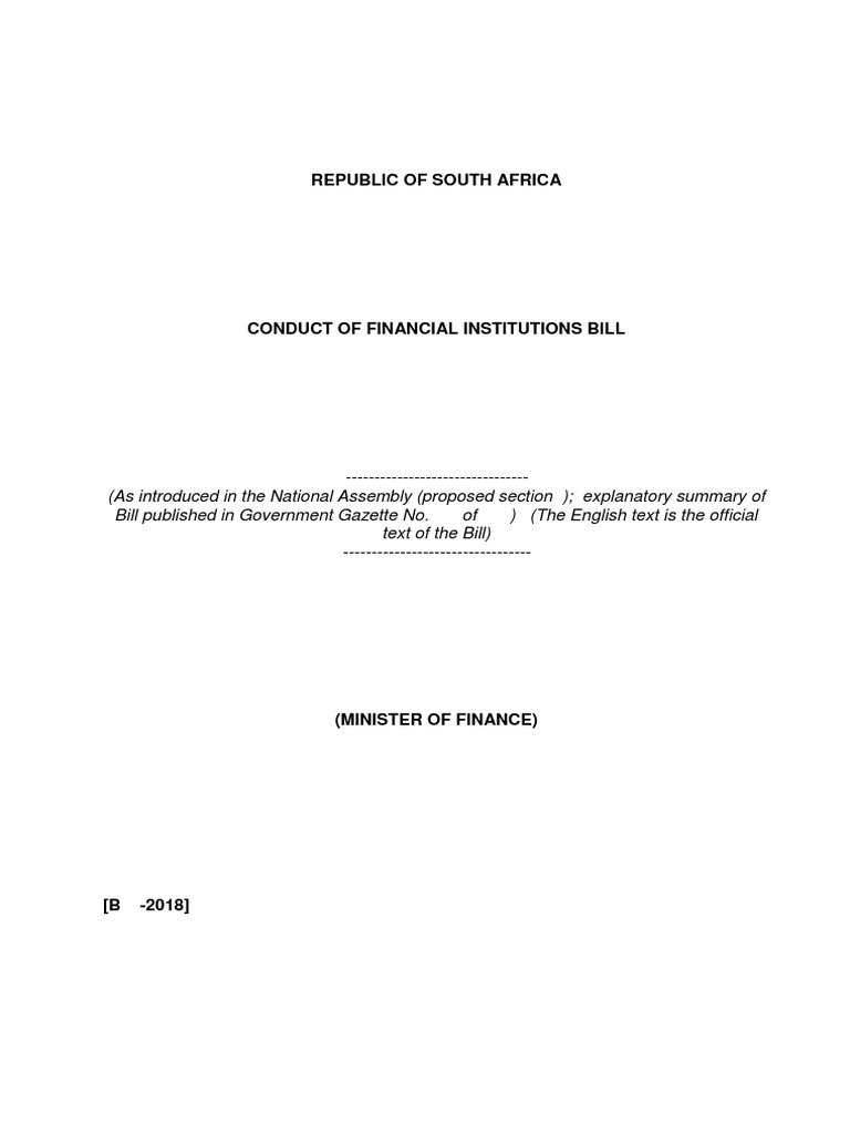 Conduct of Financial Institutions Bill 2018 | PDF | License ...