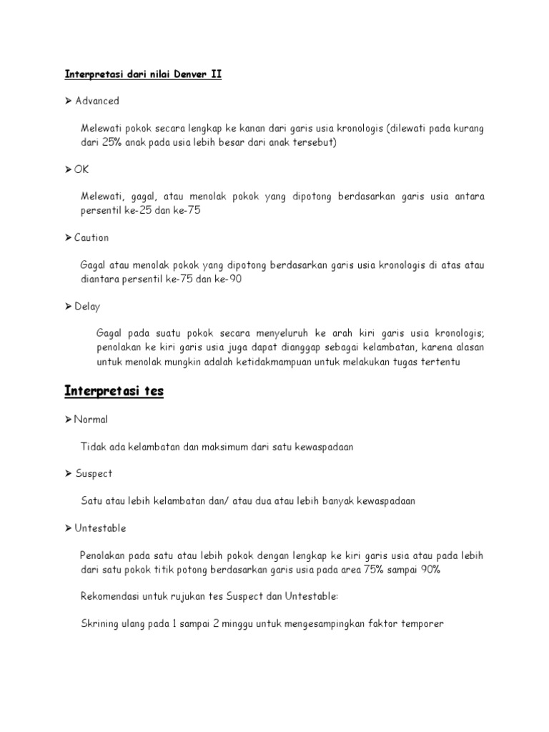 Interpretasi Hasil Denver II untuk Anak | PDF | Karier & Perkembangan ...
