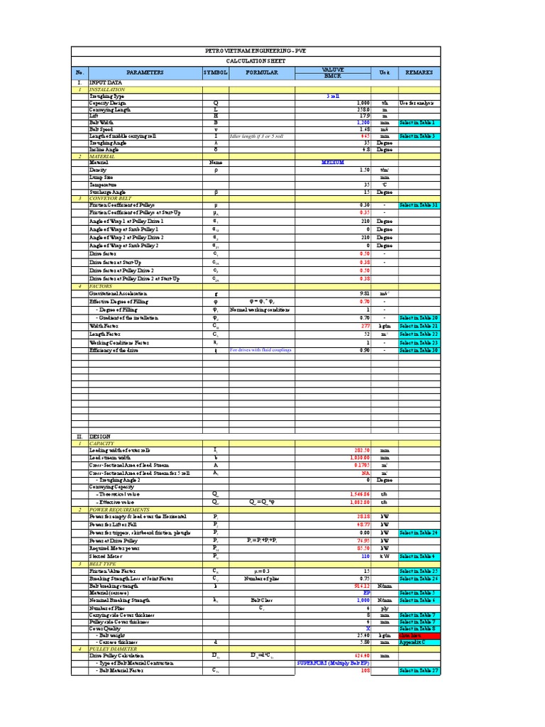 Conveyor Design Calculation Sheet | PDF | Belt (Mechanical ...