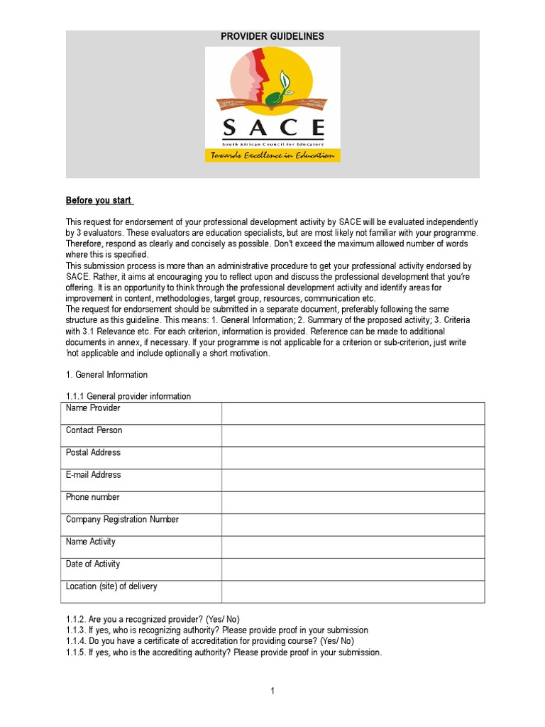 SACE Provider Guidelines | Educational Assessment | Teaching Method