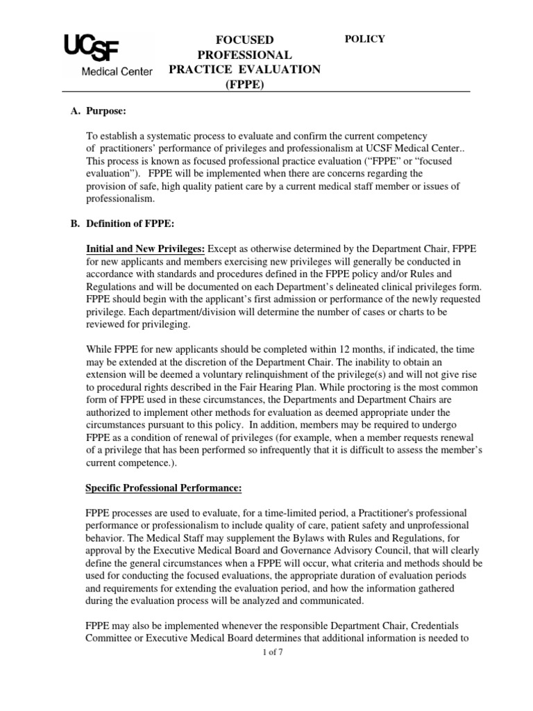 UCSF Medical Staff FPPE Policy | PDF | Credential | Competence (Human ...