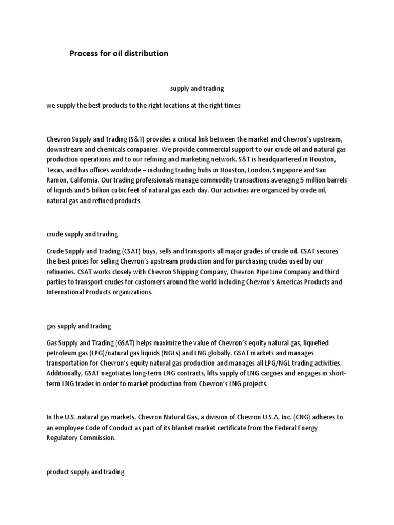 Process For Oil Distribution | PDF | Chevron Corporation | Natural Gas