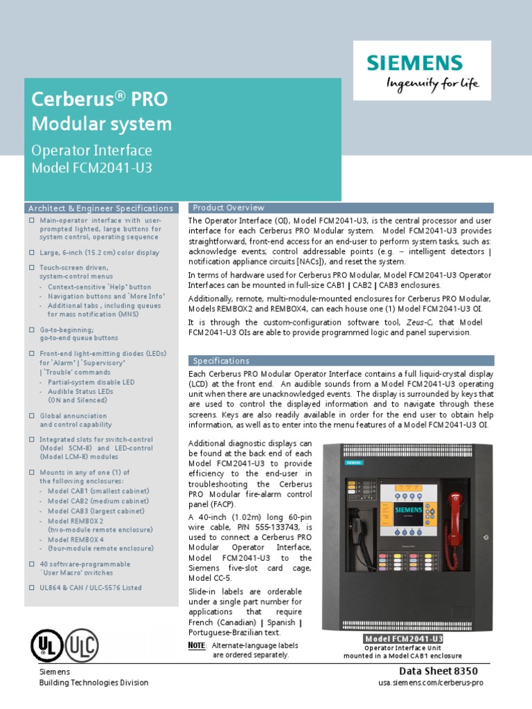 8350 FCM2041-U3 Cerberus PRO Modular Operator Interface | PDF ...