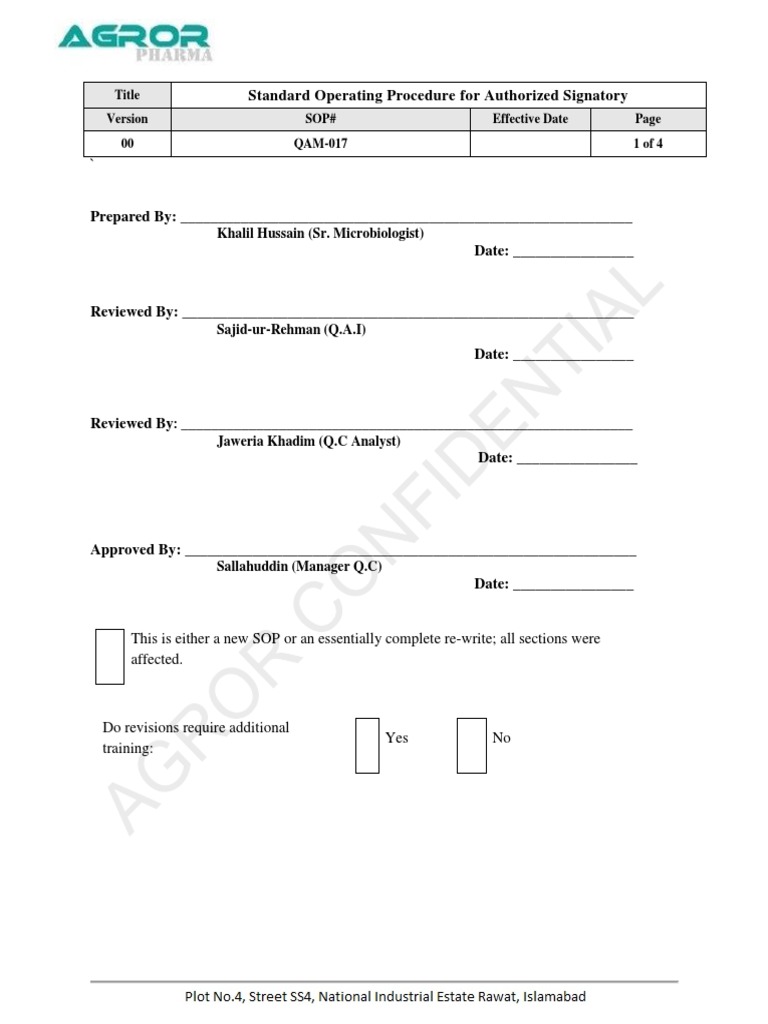 Authorized Signatory SOP for Agror Pharma | PDF | Quality Assurance ...
