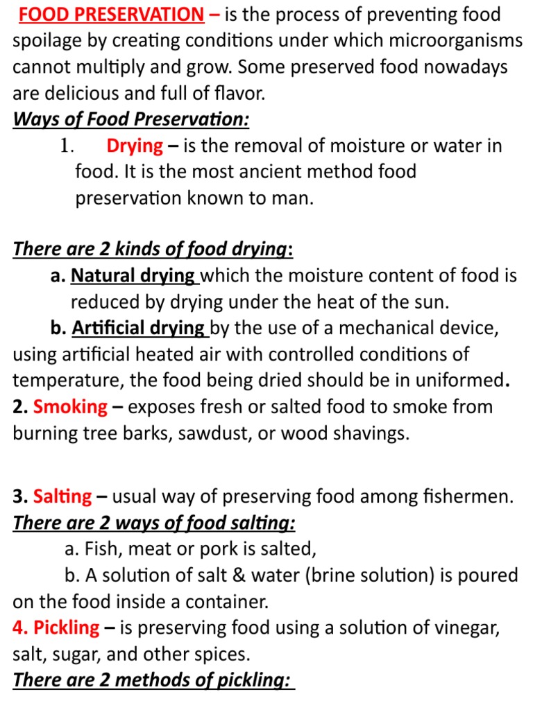 Food Preservation Chart | PDF | Wellness | Technology & Engineering