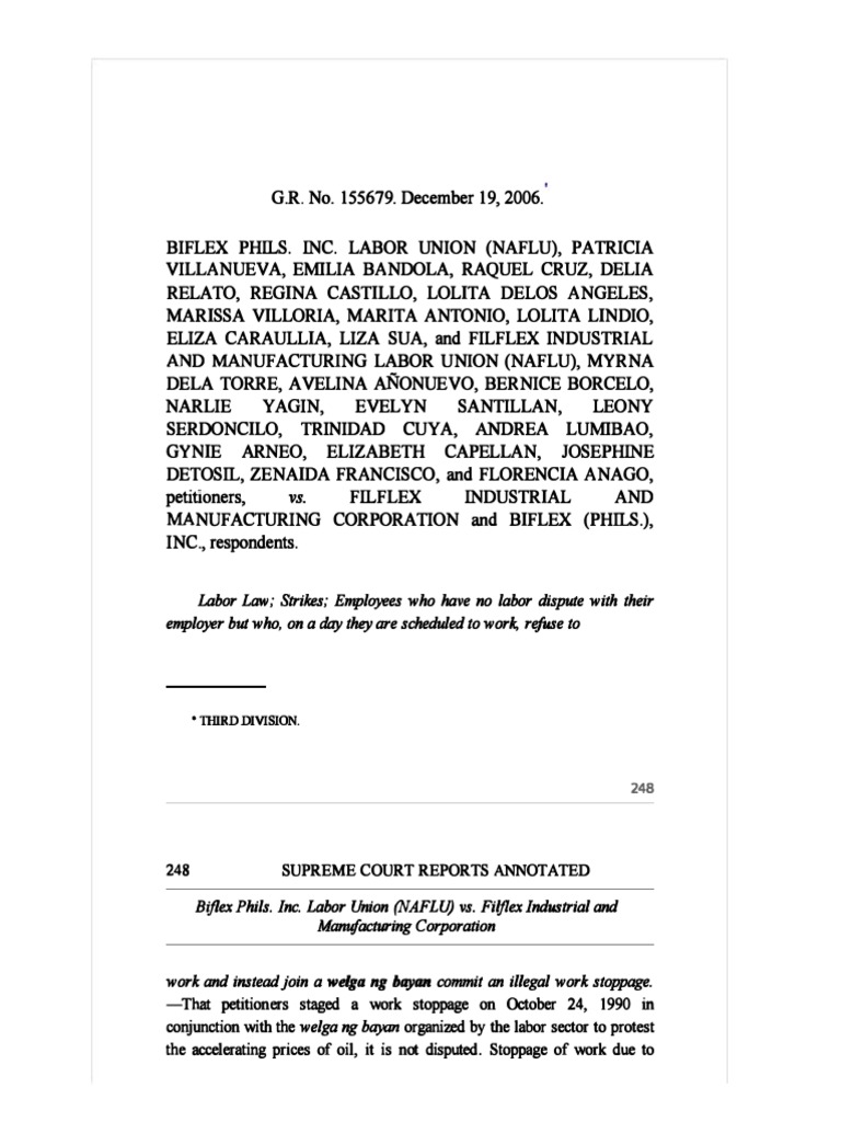Biflex Phils. Inc. Labor Union (NAFLU) v. Filflex Industrial and ...