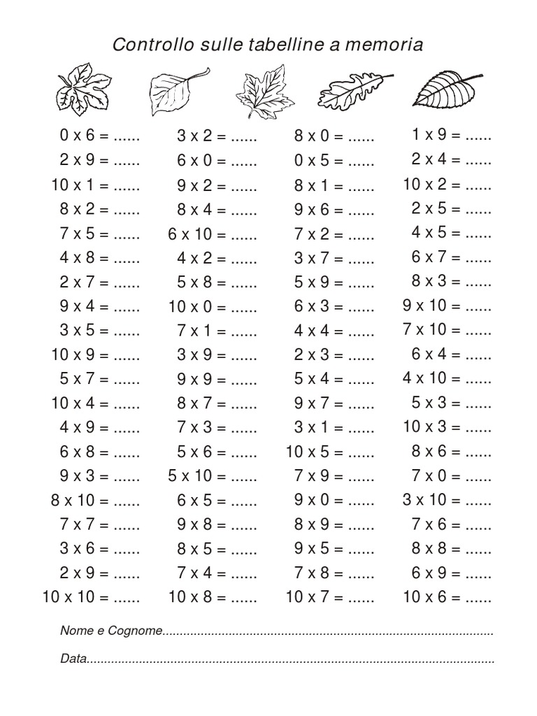 Verifica Sulle Tabelline | PDF