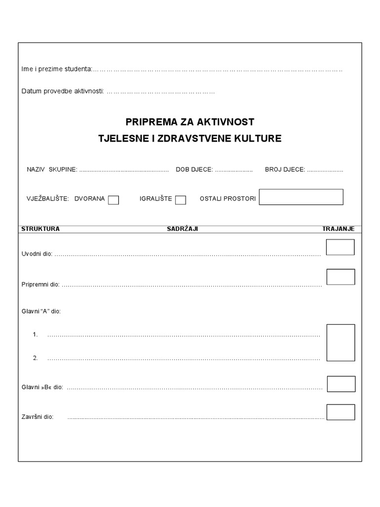 Obrazac Pripreme Za TZK | PDF