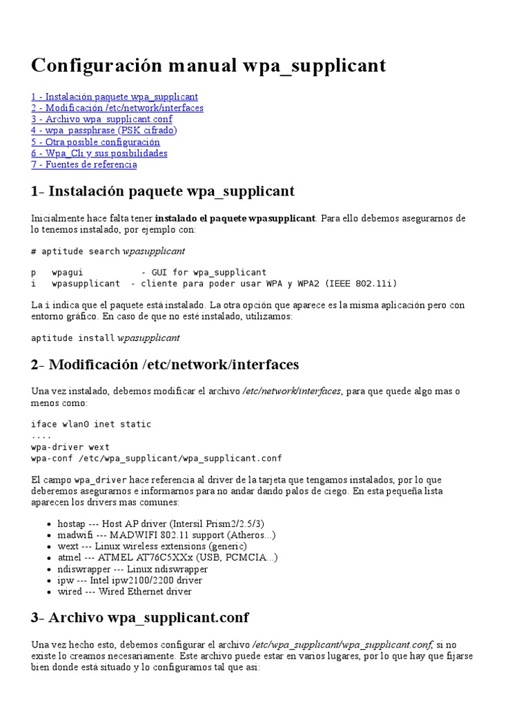 Configuración Manual Wpa - Supplicant - EsDebian | PDF | Contraseña | Áreas de informática