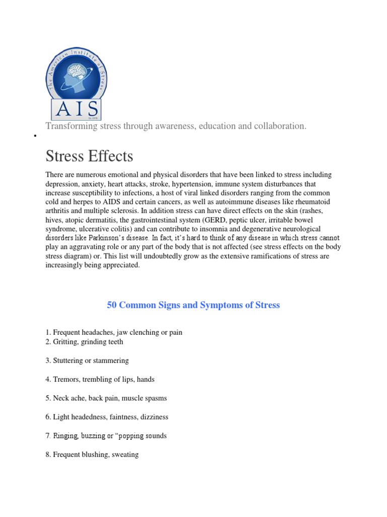 Stress Effects: Transforming Stress Through Awareness, Education and ...
