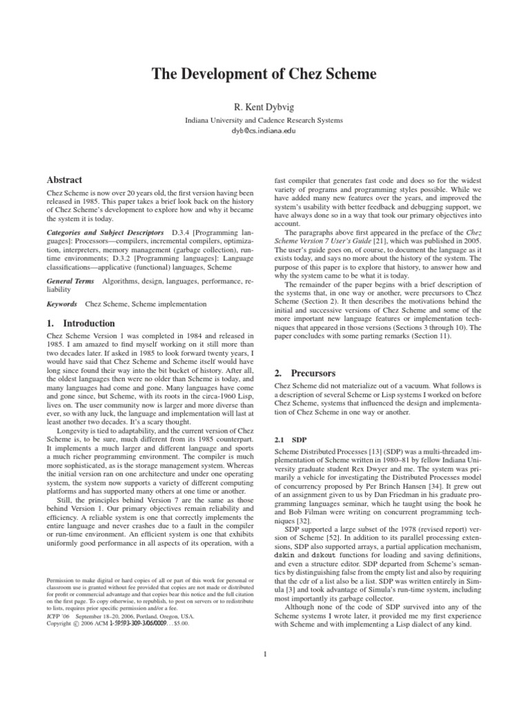 The Development of Chez Scheme | Download Free PDF | Scheme ...