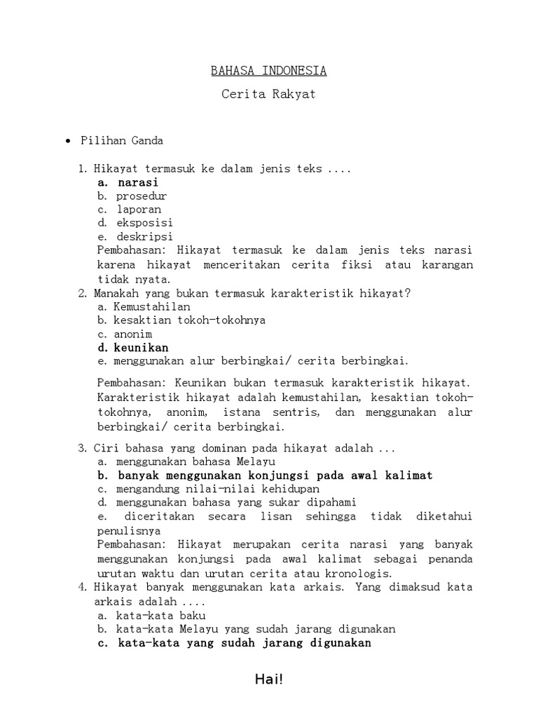BAHASA INDONESIA - Remed - Cerita Rakyat | PDF