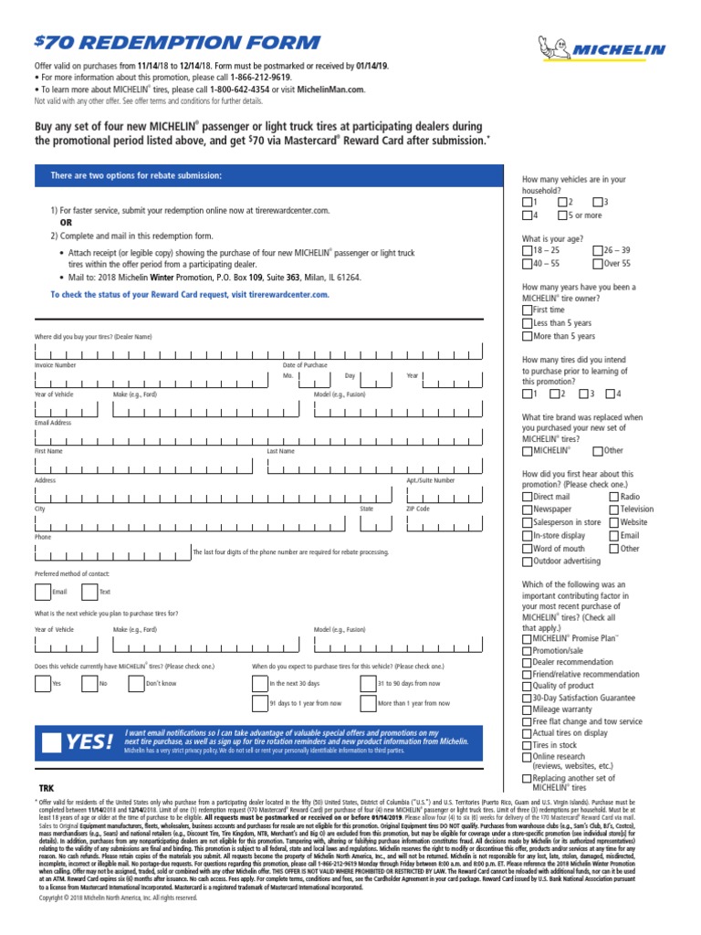 M857 Michelin TR | PDF | Stored Value Card | Rebate (Marketing)