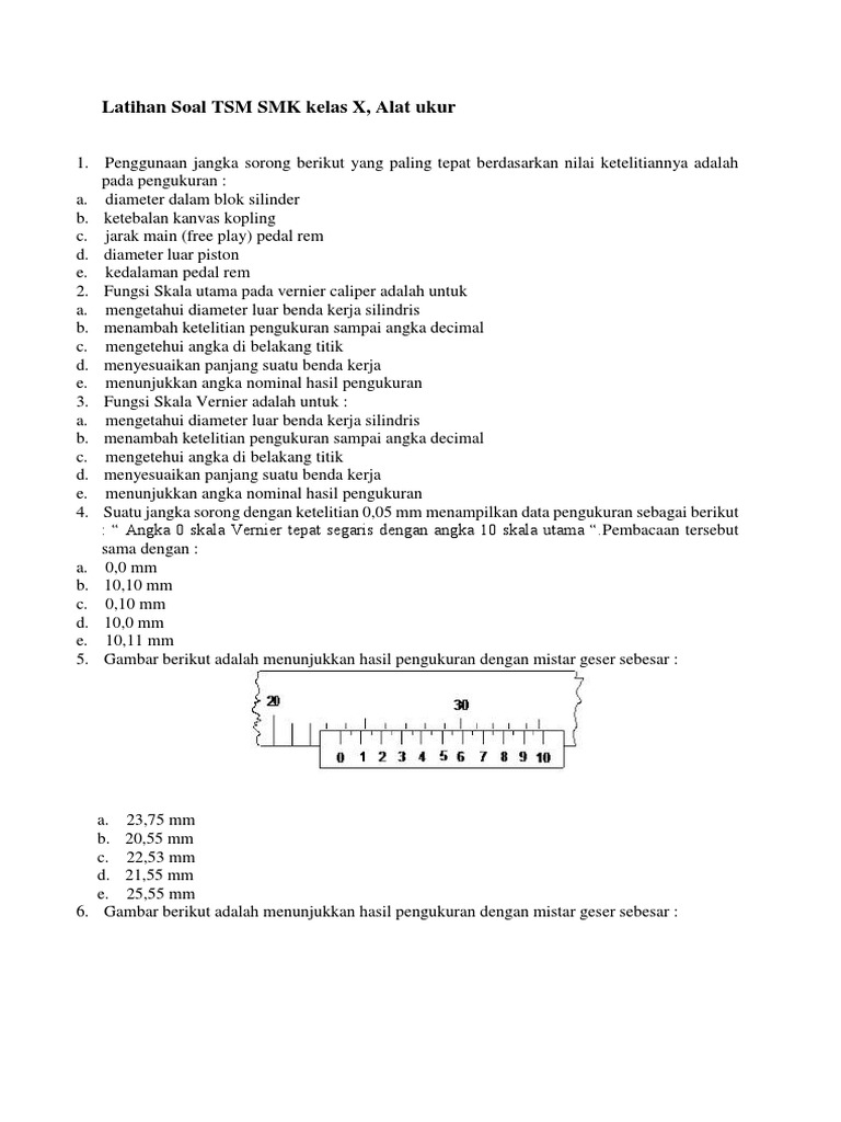 Latihan Soal Alat Ukur TSM SMK Kelas X | PDF | Metode & Bahan Ajar
