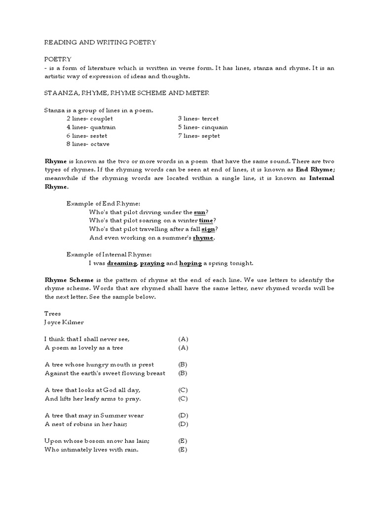 Reading and Writing Poetry | PDF | Rhyme | Poetry