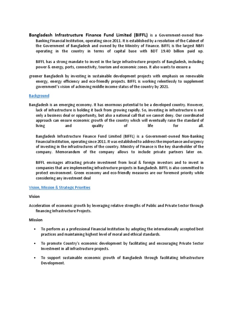 BIFFL Description | PDF | Infrastructure | Investing
