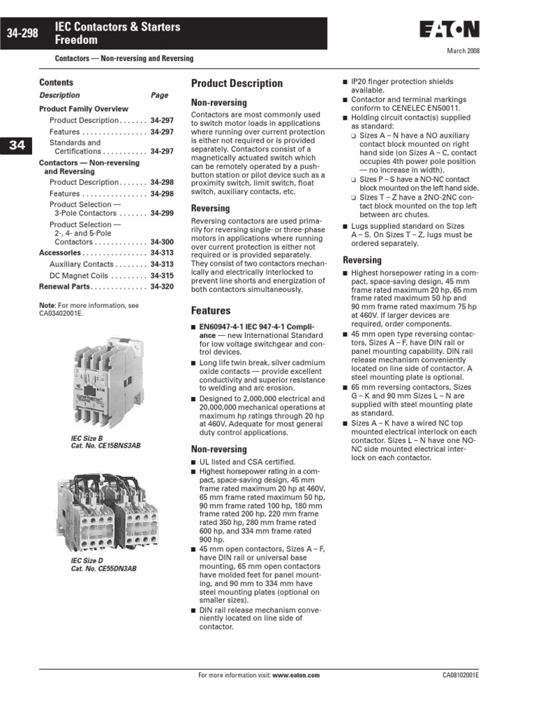 34-298 IEC Contactors & Starters Freedom: Product Description | PDF ...