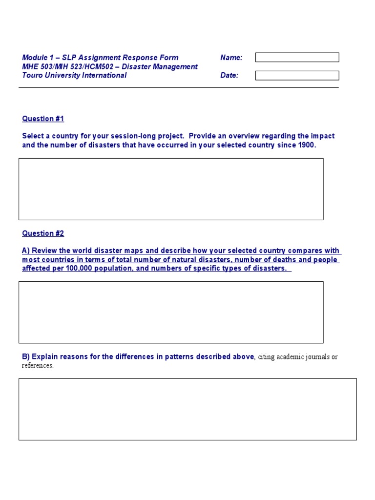 Module 1 - SLP Assignment Response Form Name: MHE 503/MIH 523/HCM502 ...