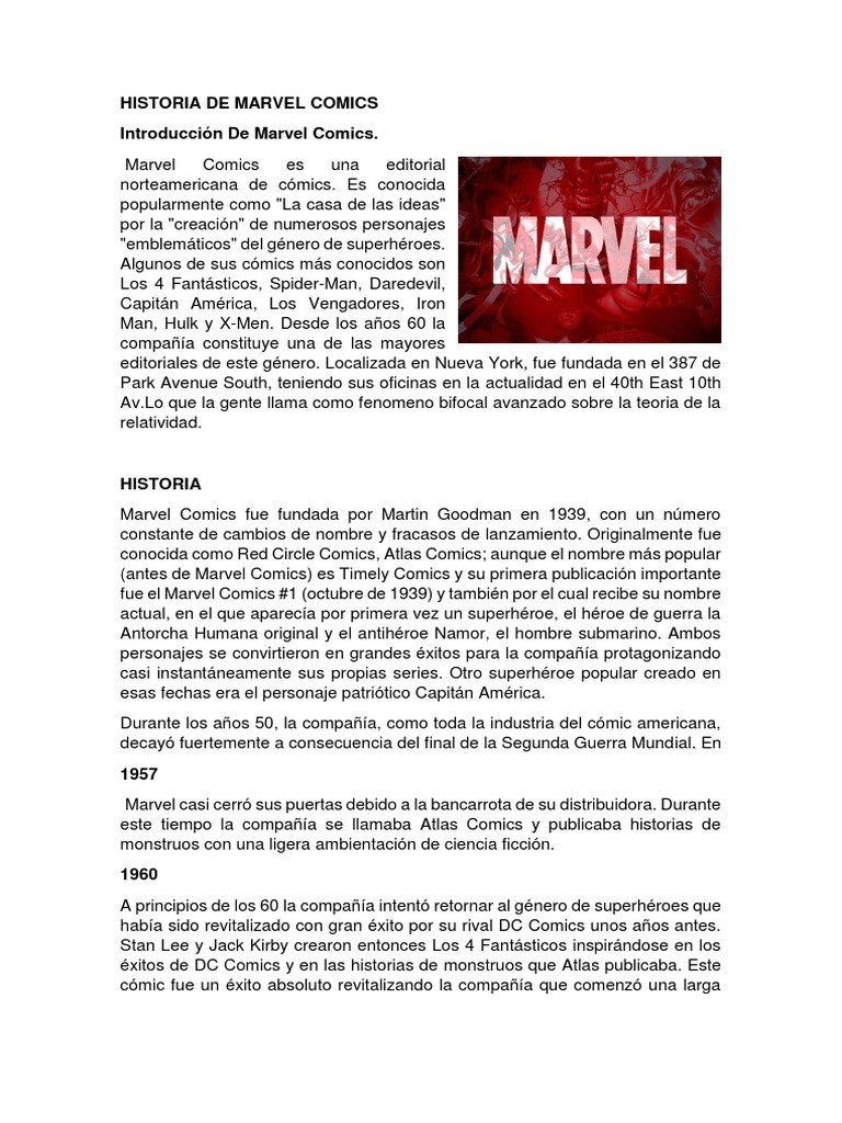 Historia de Marvel Comics en PDF | PDF | Comics Marvel | Superhéroes