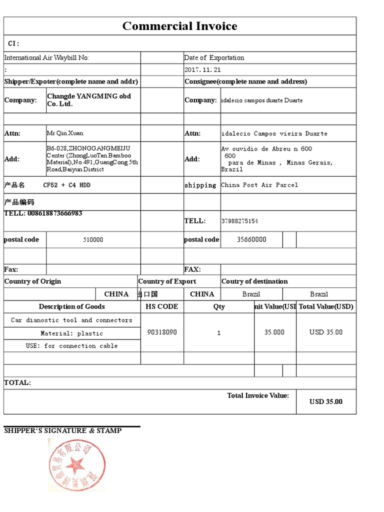 Commercial Invoice for Air Shipment | PDF