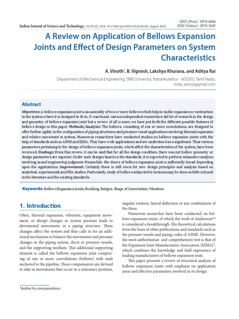 A Review On Application of Bellows Expansion Joints and Effect of ...